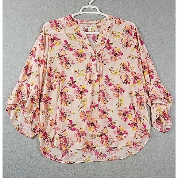 The Pioneer Woman | Tops | The Pioneer Woman Pink Floral Bell Sleeve V ...
